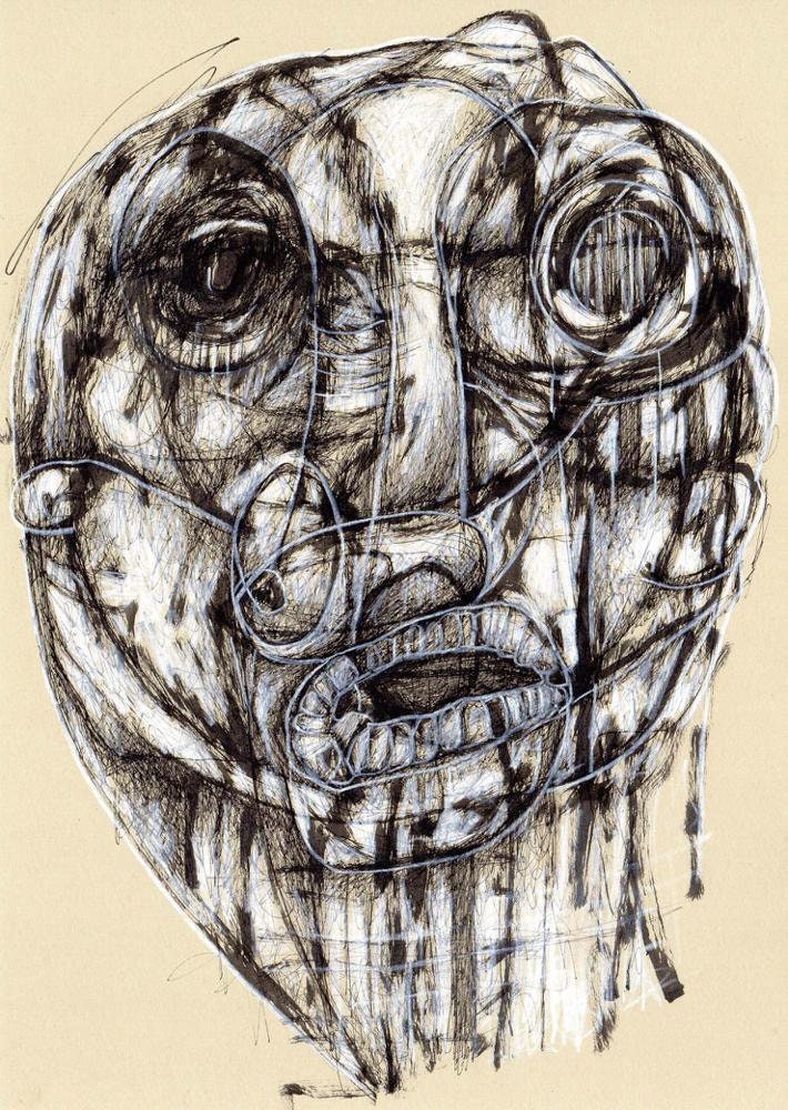 Original Pen and Ink Portrait Drawing of Abstract Female Face ...