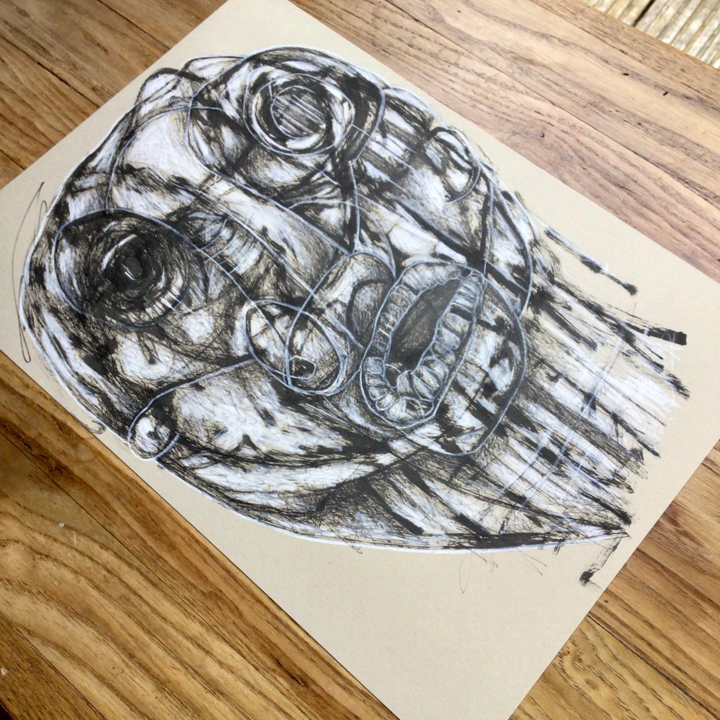 Original Pen and Ink Portrait Drawing of Abstract Female Face ...