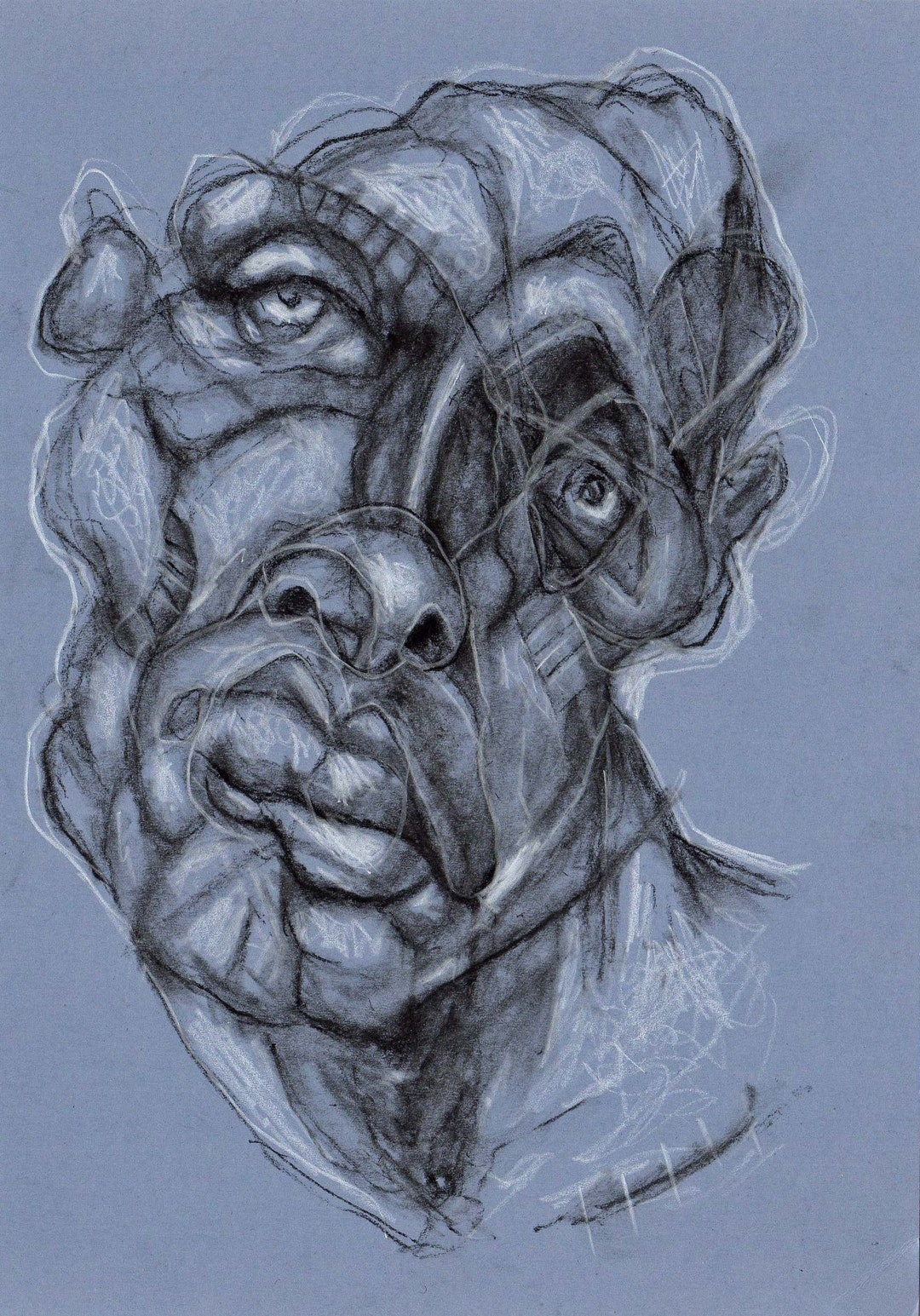 Blue. Original Small Charcoal and Pencil Drawing. Abstract Figurative ...