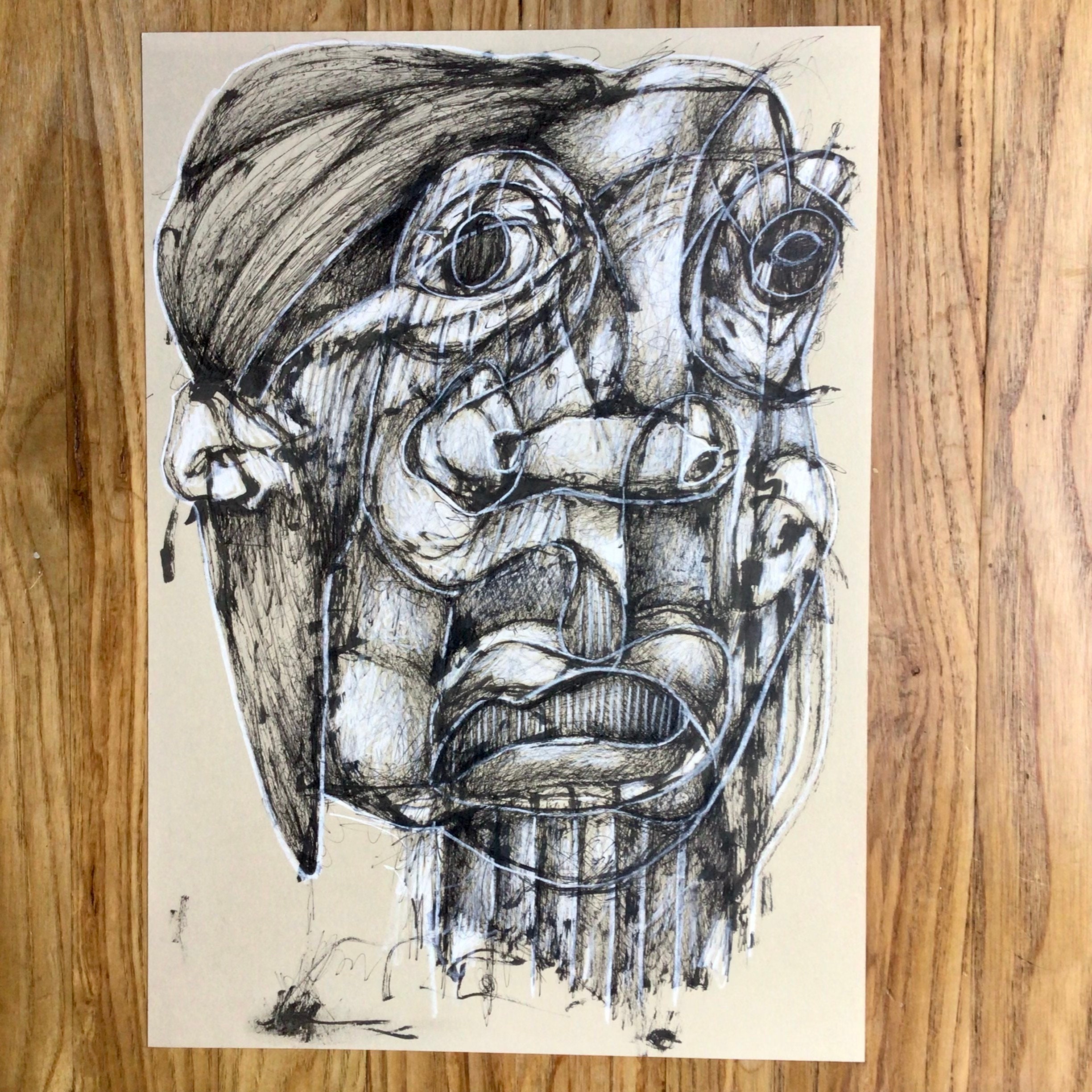 Original Pen and Ink Portrait Drawing of Abstract Female Face ...