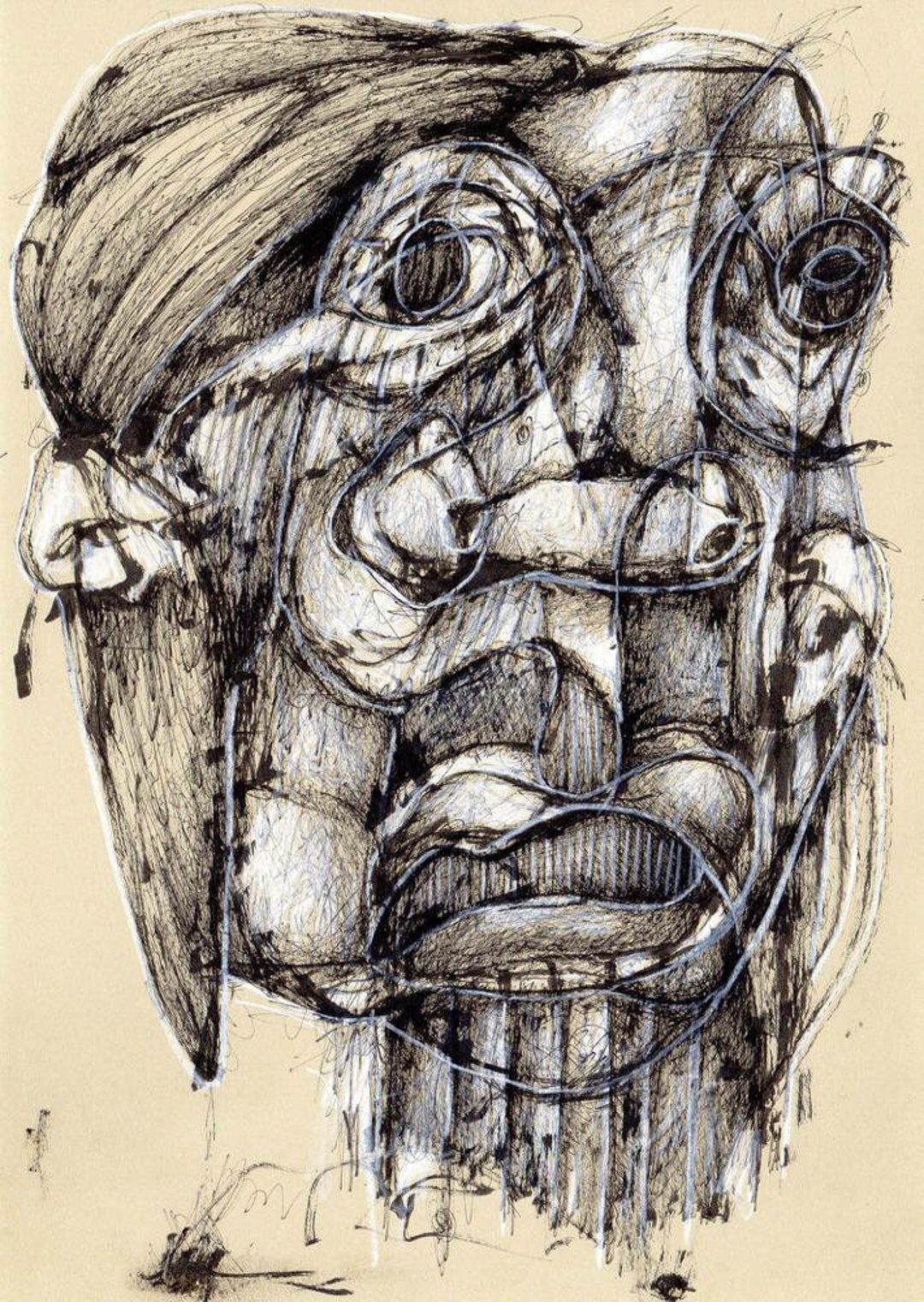 Original Pen and Ink Portrait Drawing of Abstract Female Face ...