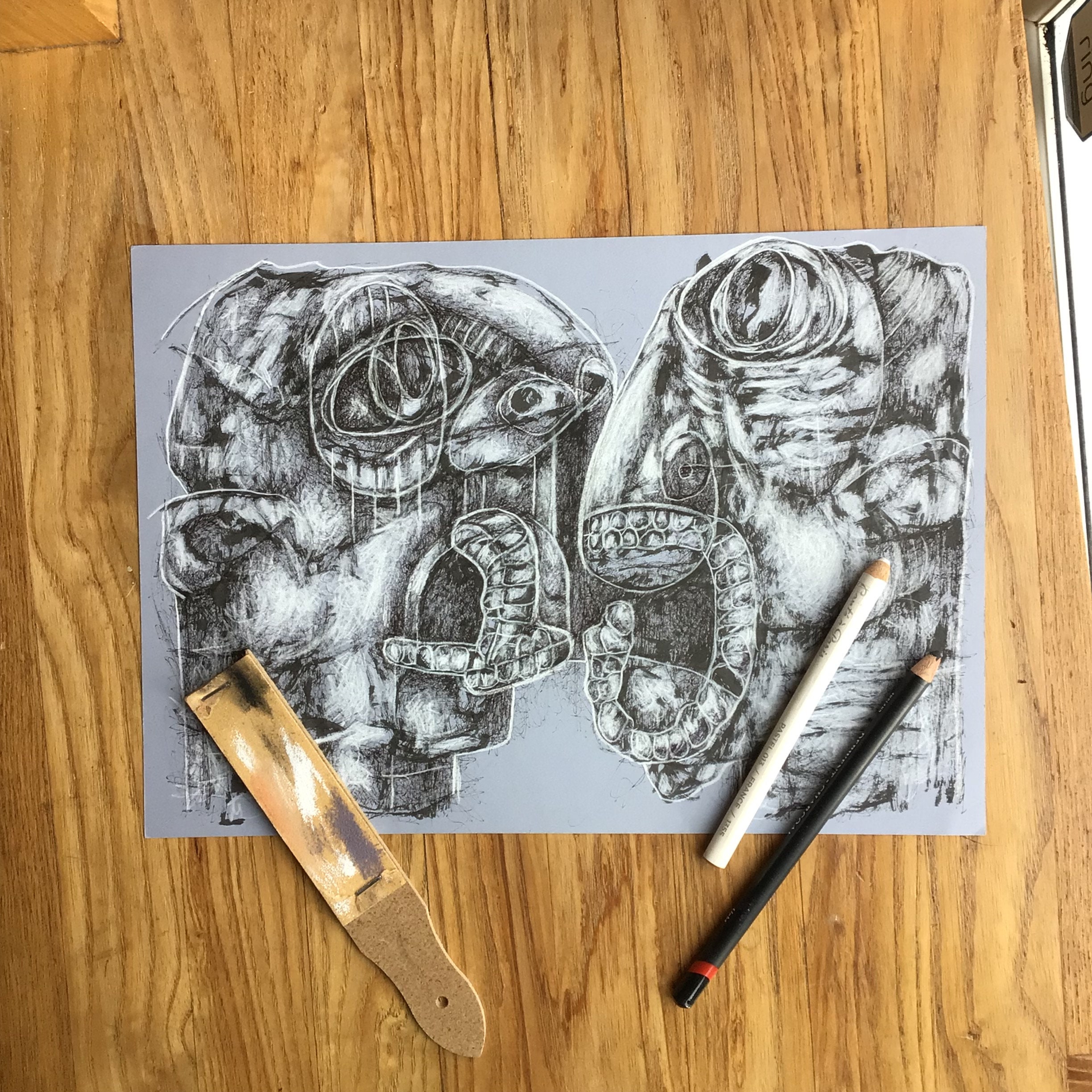 Two Men. Original Pen and Ink Portrait Drawing of Abstract Male Faces ...