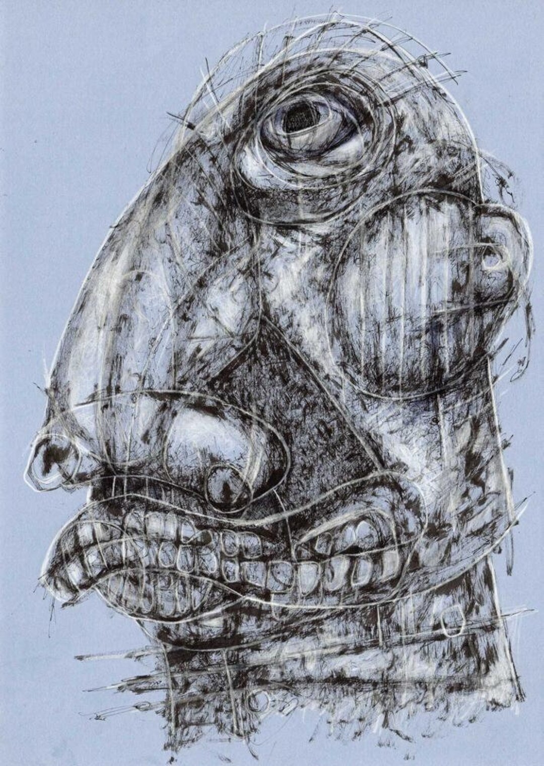 Original Pen and Ink Portrait Drawing of Abstract Male Face. Expressive ...