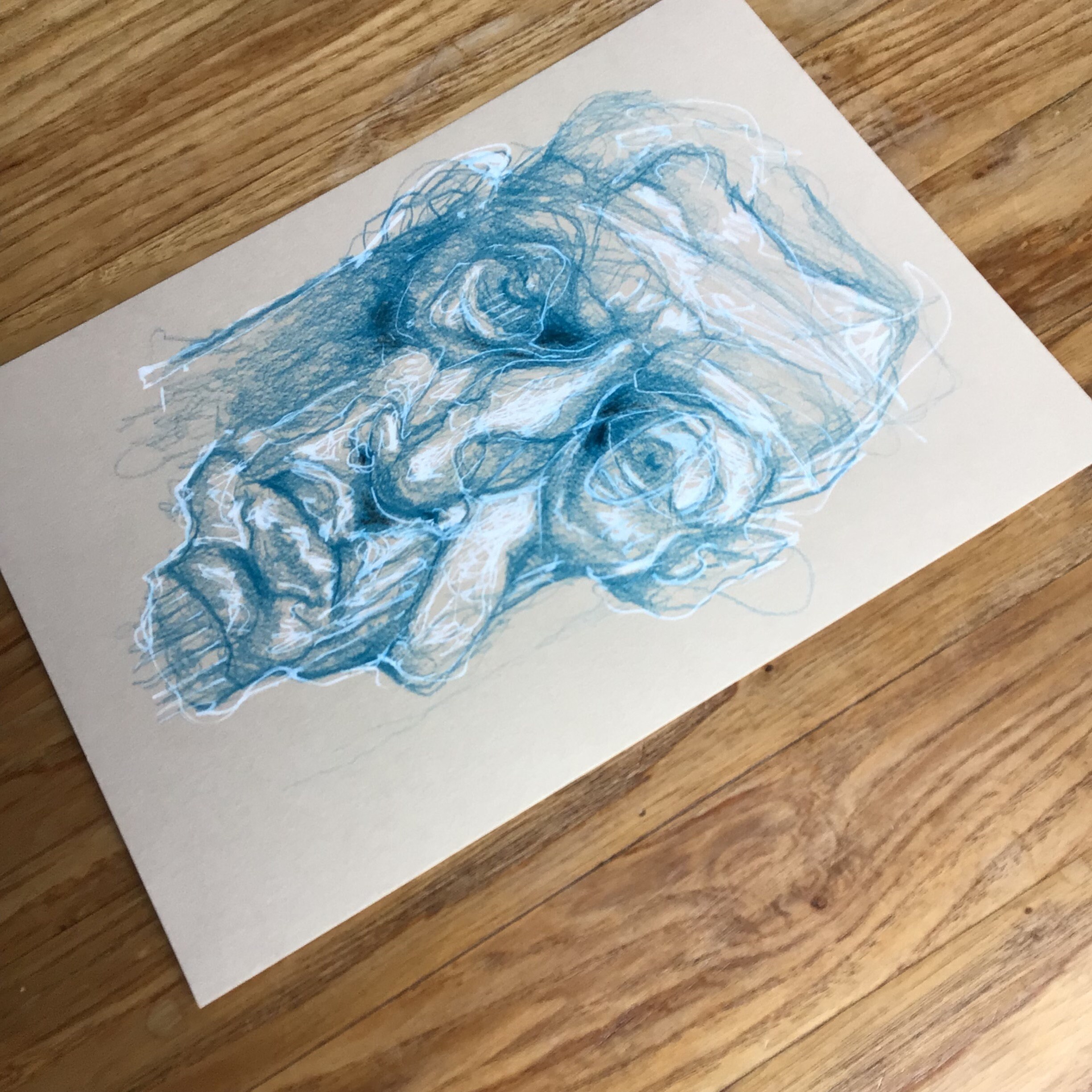 Blue Head. Original Small Coloured Pencil Drawing. Abstract - Etsy