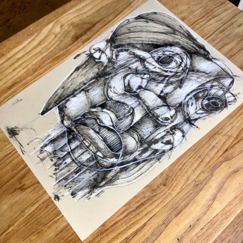 Original Pen and Ink Portrait Drawing of Abstract Female Face ...