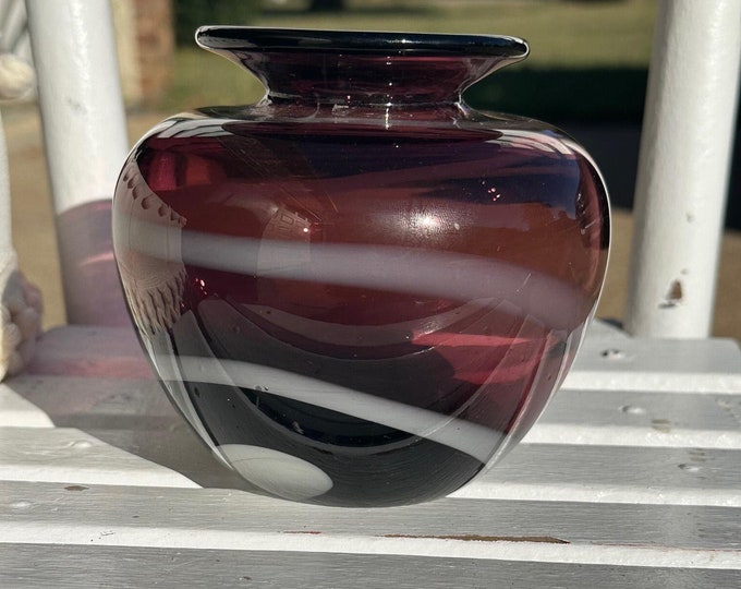 Vintage Murano Style Handblown Amethyst Glass Vase, White Swirl - Etsy