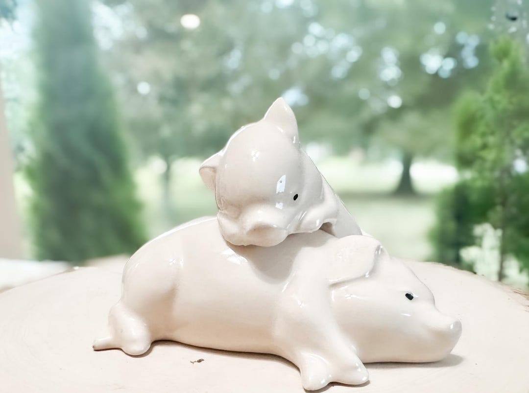 Vintage Porcelain Pig Figurines, Sleeping Piglets Lay on Each Other ...