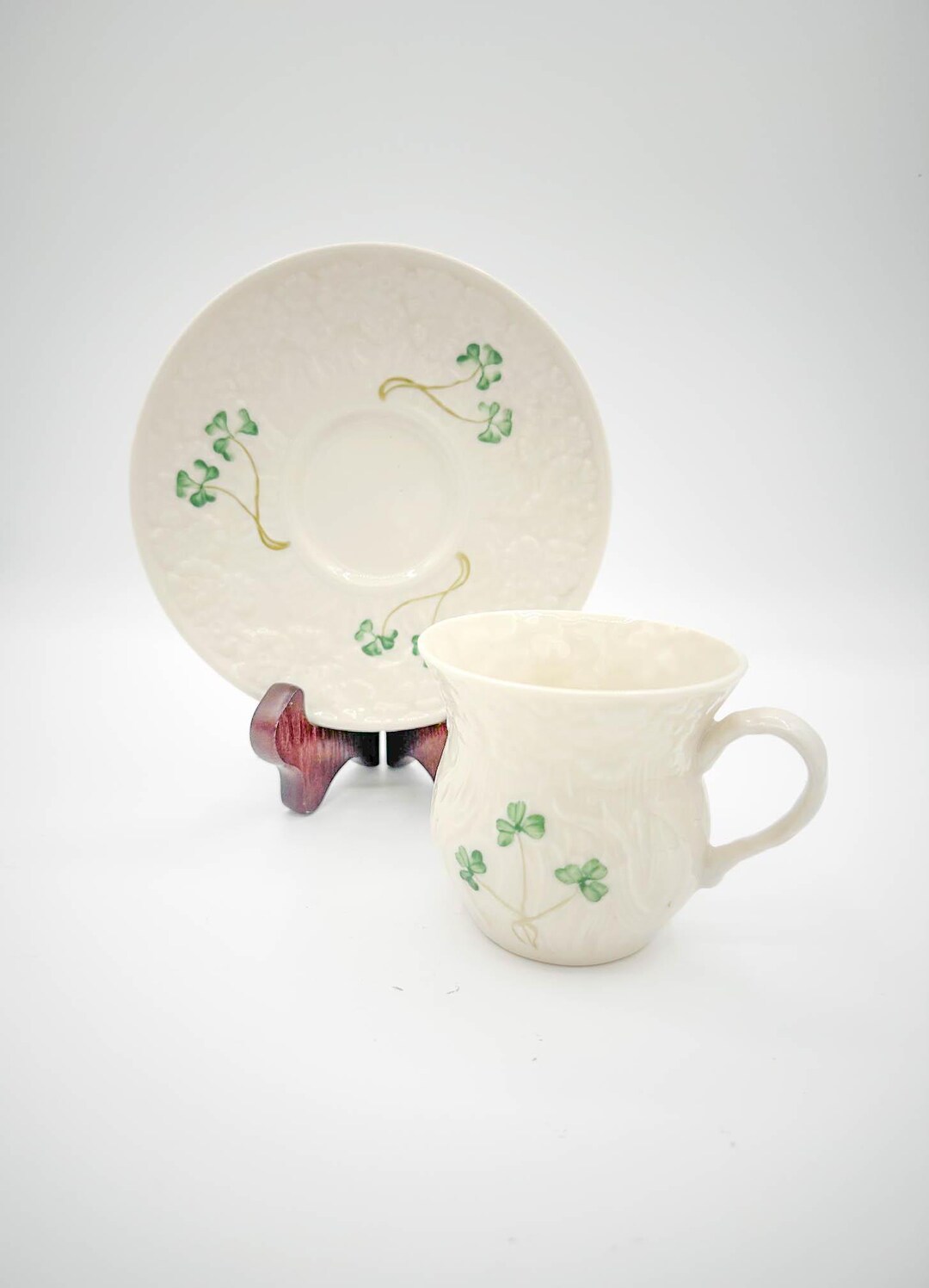 Vintage (2) Pc, Belleek, Ireland, Porcelain Shamrock Teacup and Saucer ...