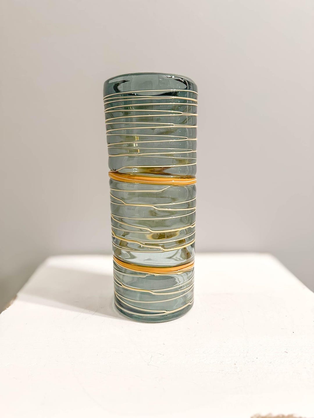 Vintage Smoke Colored Cylindrical Art Glass Vase With Caramel Glass ...