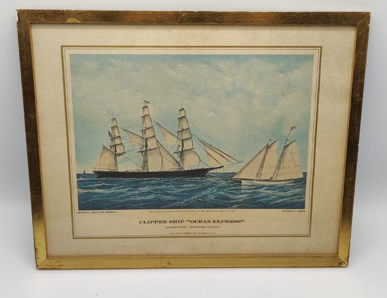 Vintage Drawing of the "clipper Ship Ocean Express" Boat by C. PARSONS ...