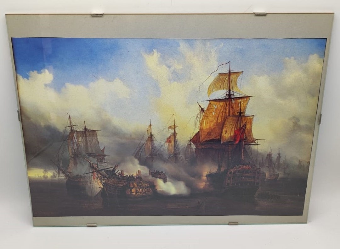 Vintage Drawing Depicting a Naval Battle - Etsy