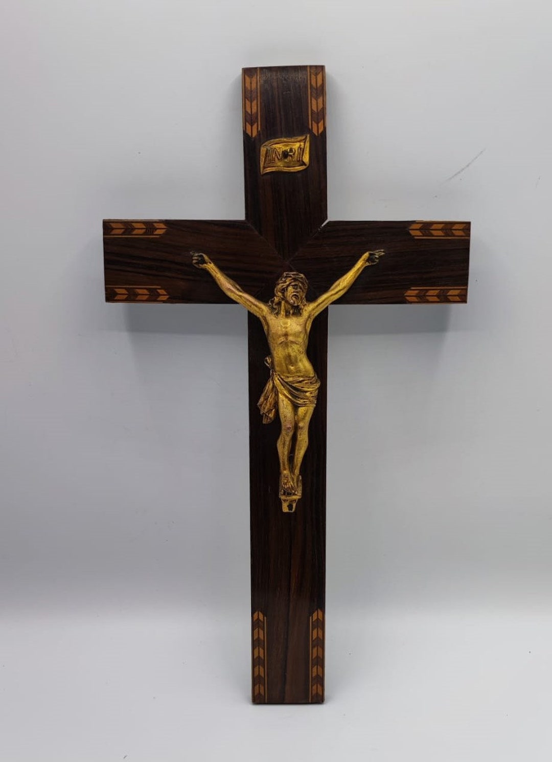Large Antique Wooden and Brass Jesus Cross With Painted Gold Motifs - Etsy