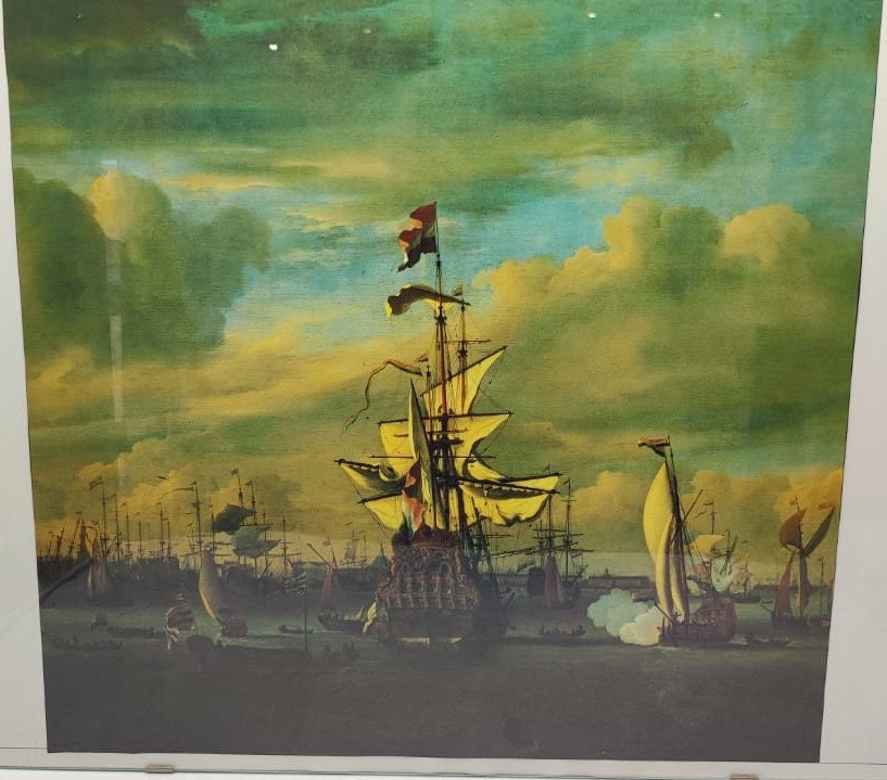 Vintage Drawing Depicting a Fleet of Ships With a Large French Ship in ...