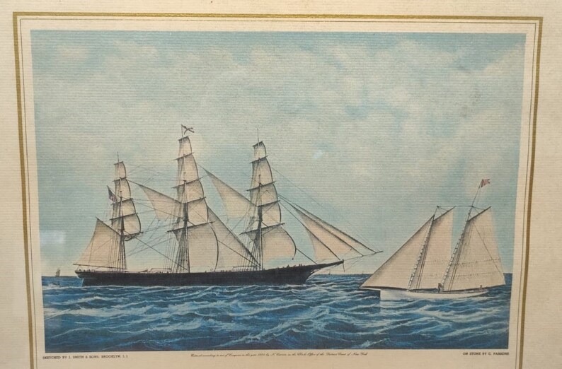 Vintage Drawing of the "clipper Ship Ocean Express" Boat by C. PARSONS ...