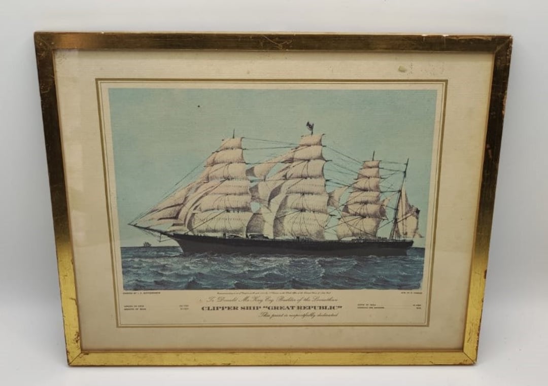 Vintage Boat Drawing clipper Ship Great Republic by N.CURRIER - Etsy