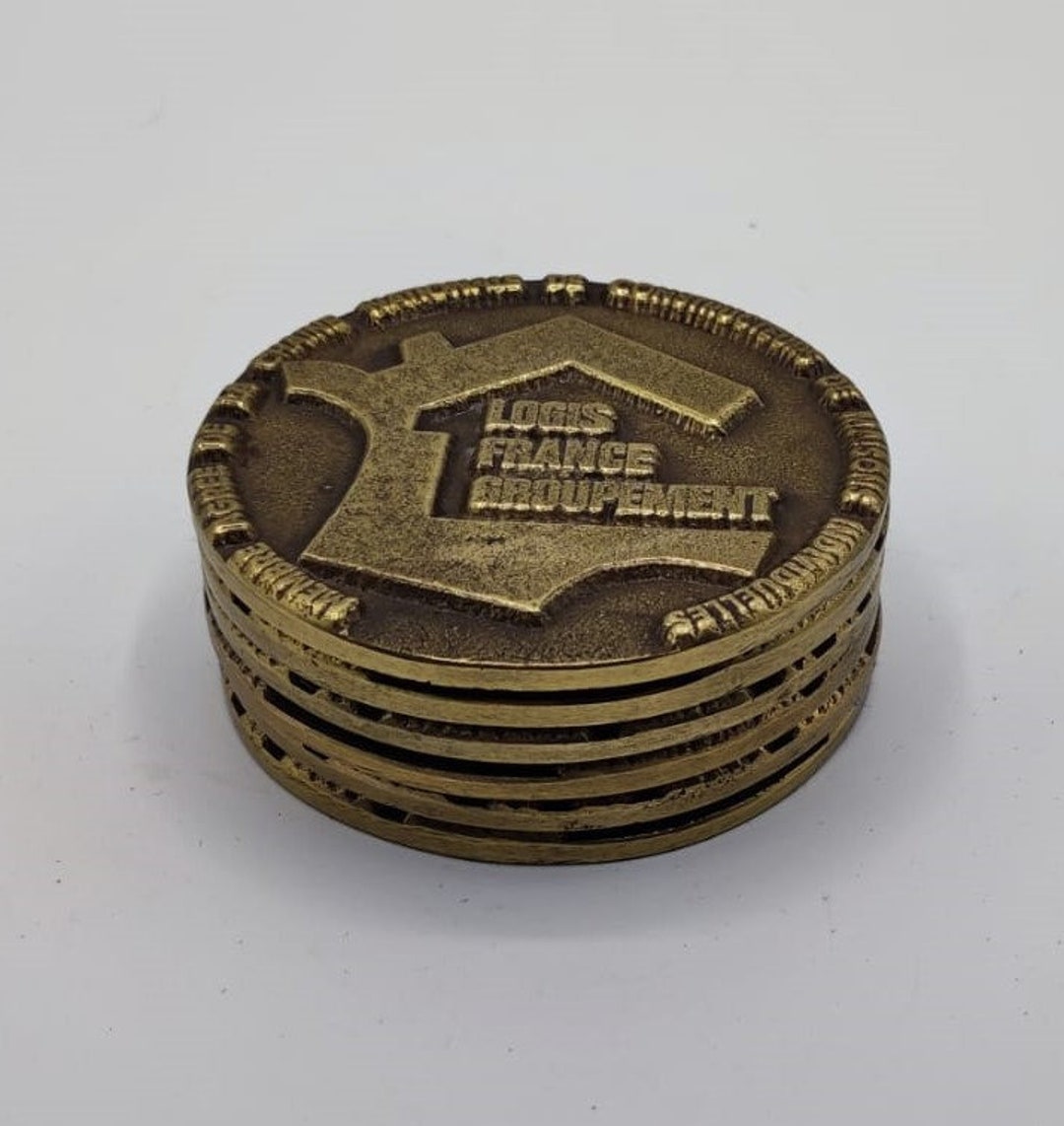 Set of 6 Antique Coasters in Genuine Art Bronze Logis France Groupement ...