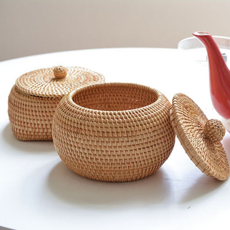 Wicker Rattan Box With Lid Rattan Basket Woven Basket - Etsy