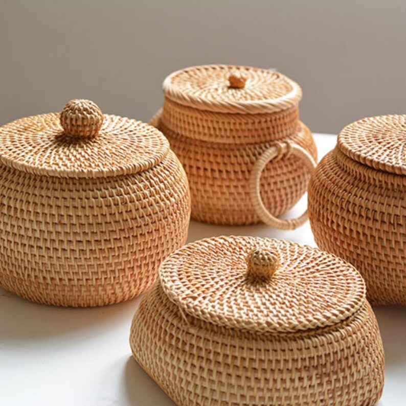 Wicker Rattan Box With Lid Rattan Basket Woven Basket - Etsy