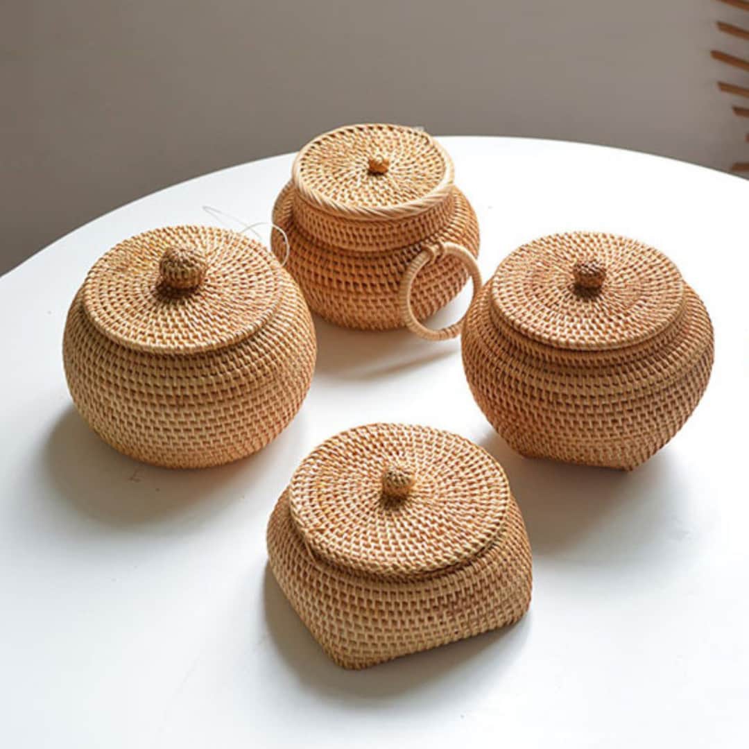 Wicker Rattan Box With Lid, Rattan Basket, Woven Basket Desktop ...