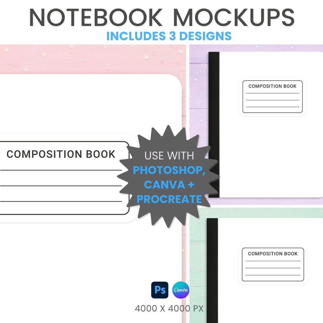 Composition Notebook Mockups | PSD, Canva & Procreate Templates ...