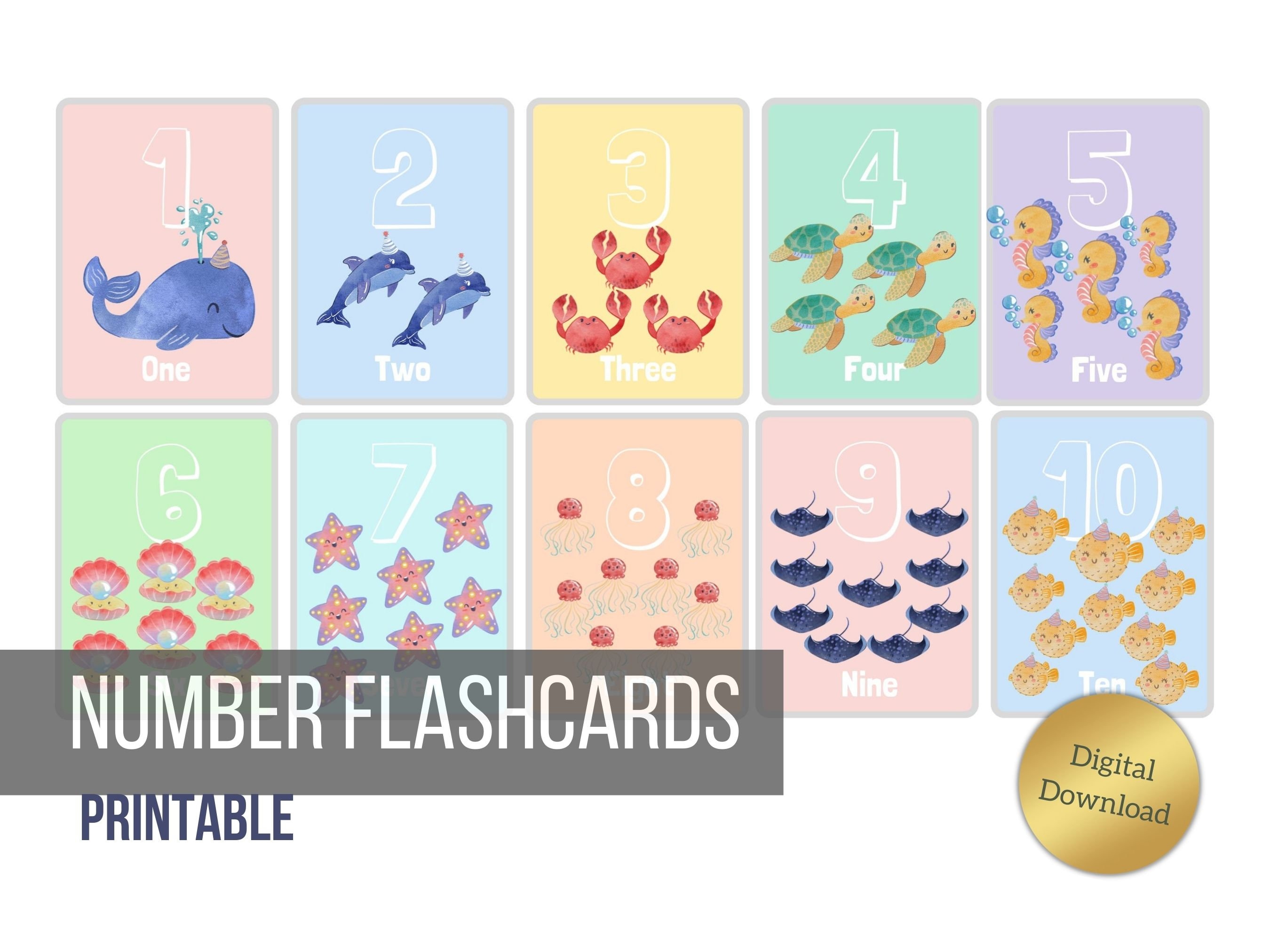 Printable Sea Life Number Flash Cards - Etsy