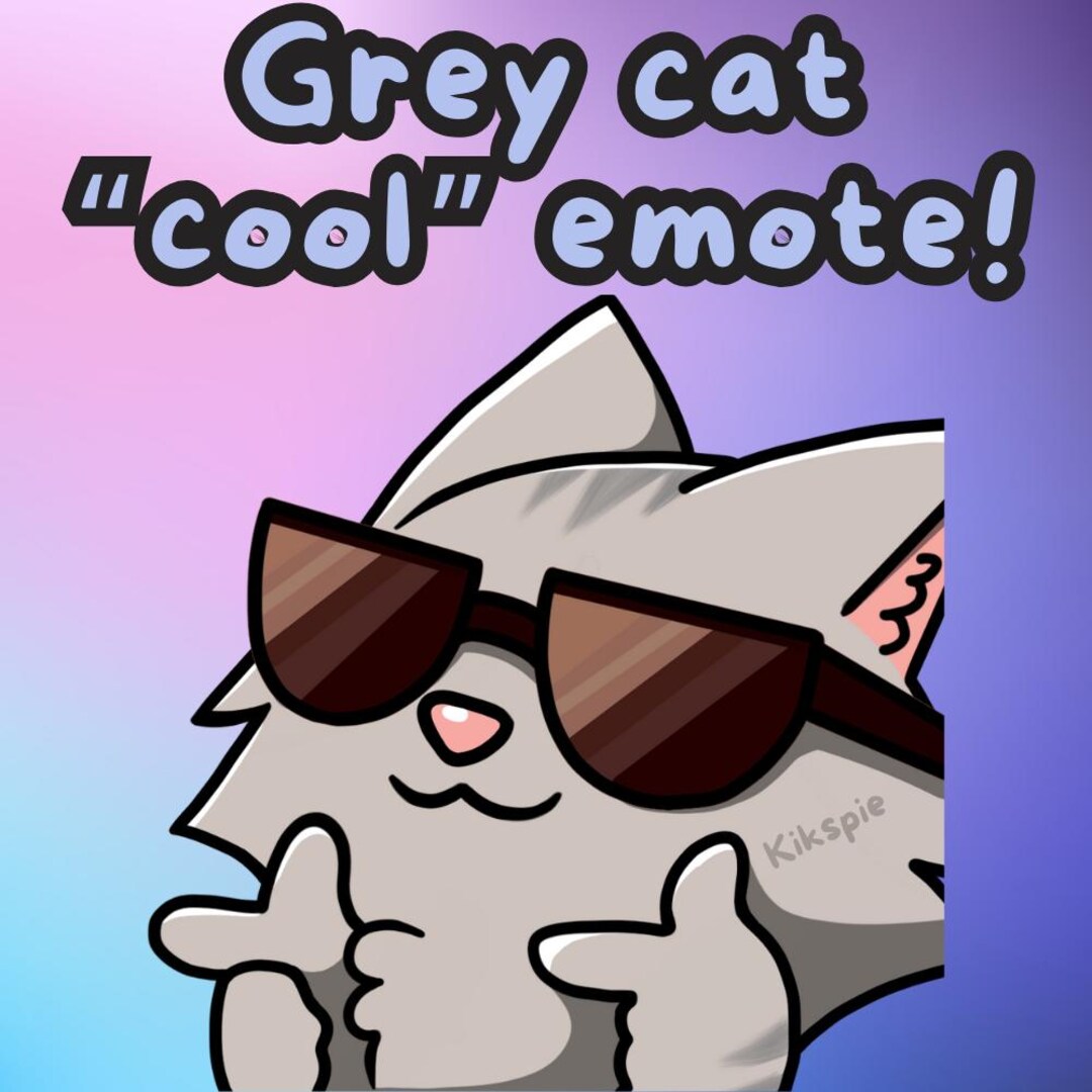 Grey Cat Cool Finger Guns Emote for Discord Twitch Gray Kitty Cute ...
