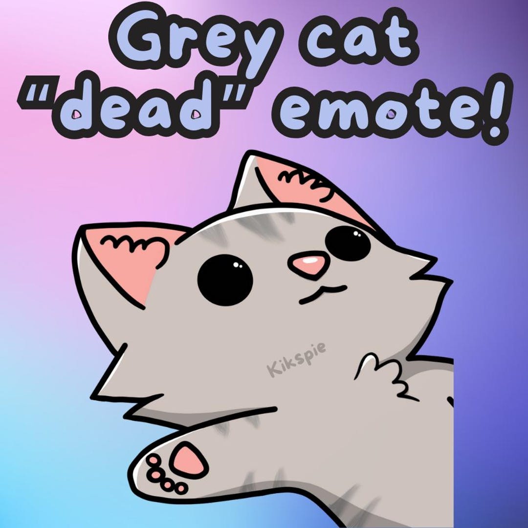 Grey Cat "dead" Emote for Twitch Discord | Gray Kitty | Tired | Done ...