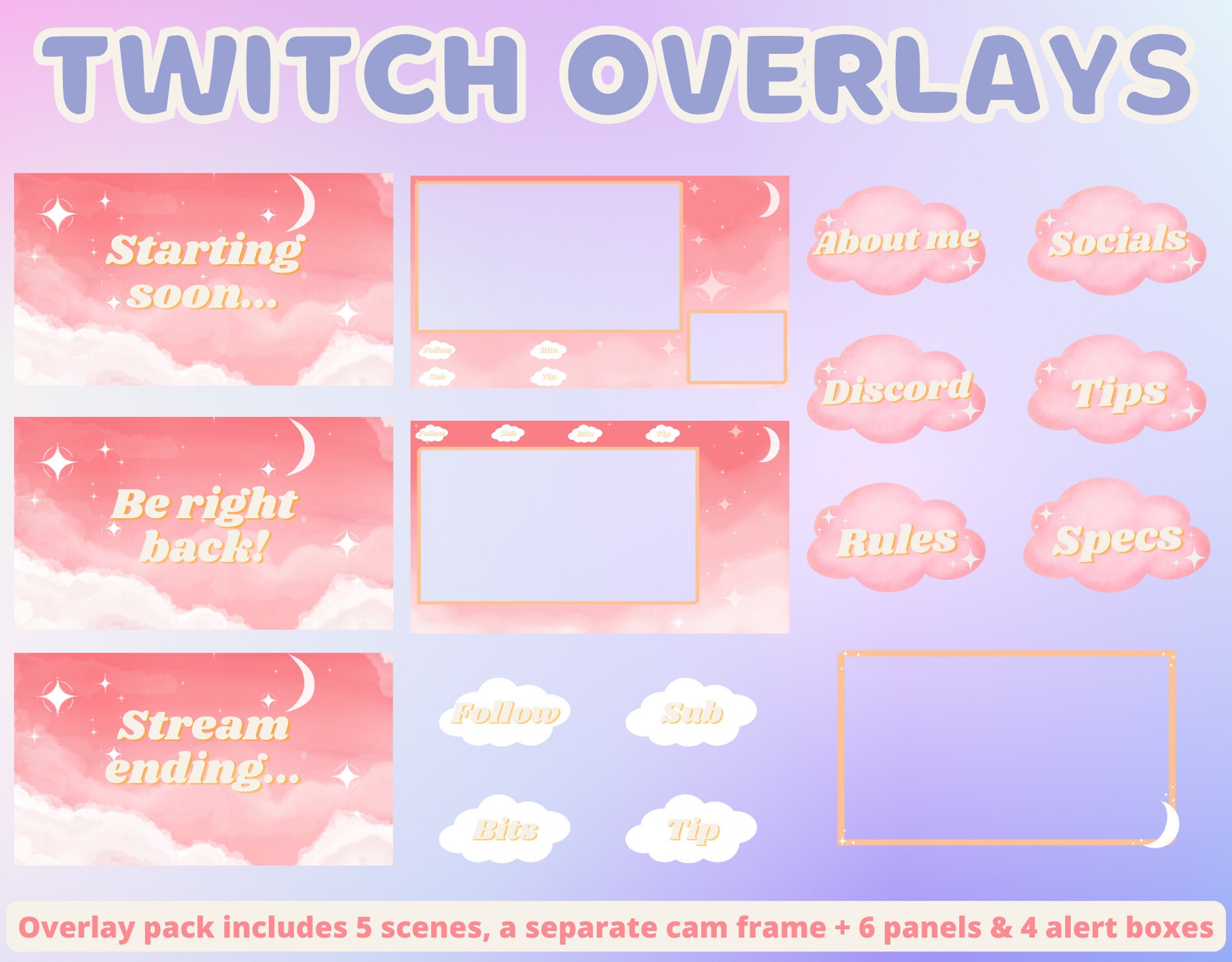Pink Sky Overlay Pack | Twitch | Animated | Scenes | Panels | Alerts ...
