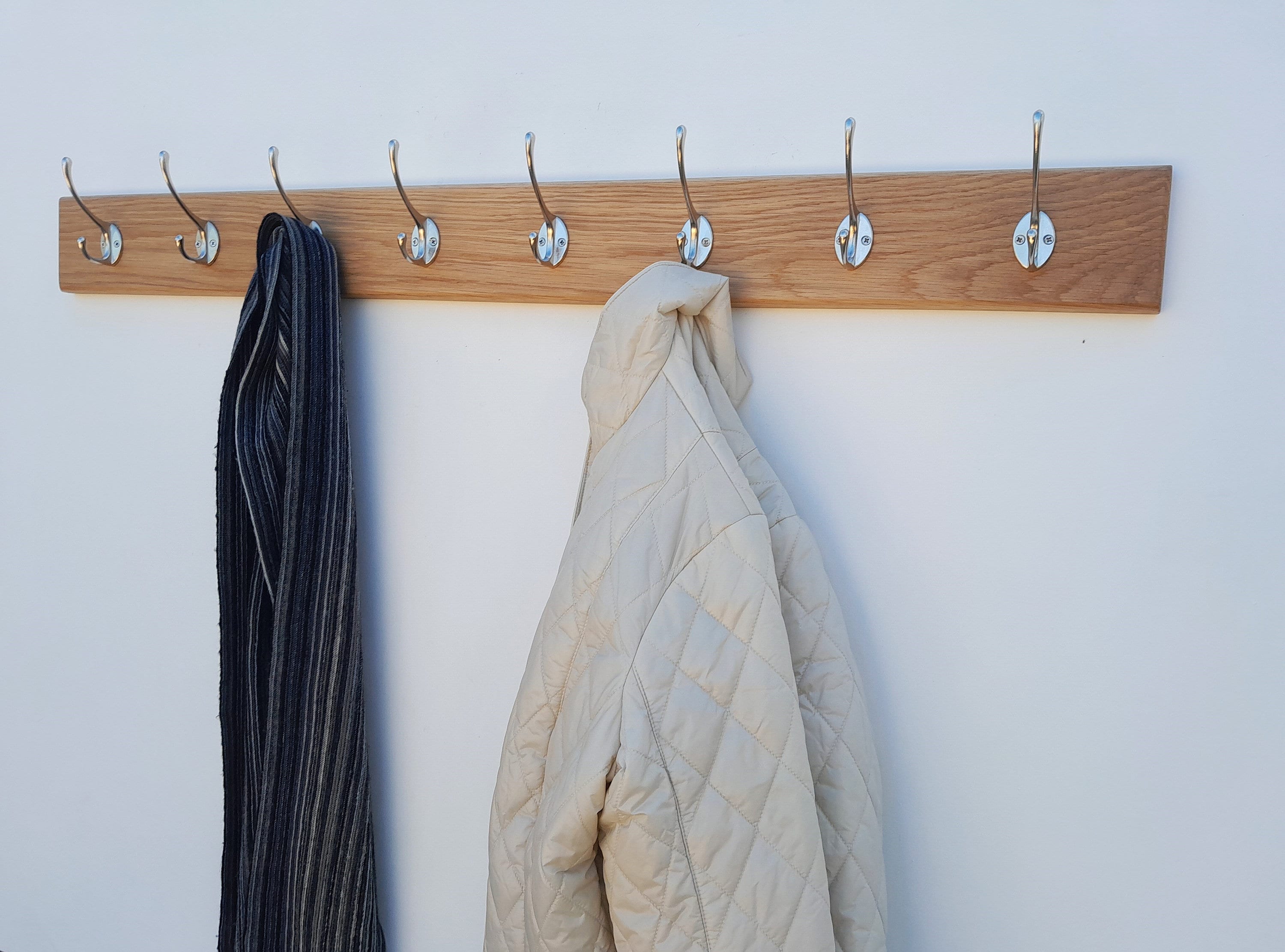 Oak Coat Rack With Chrome Double Coat Hooks/wall Mounted Coat Rack for ...