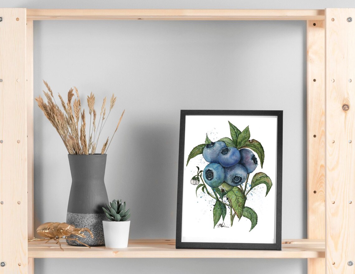 Blueberries Watercolor Painting, Watercolor Art Print, Blueberry Art ...