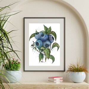Blueberries Watercolor Painting, Watercolor Art Print, Blueberry Art ...