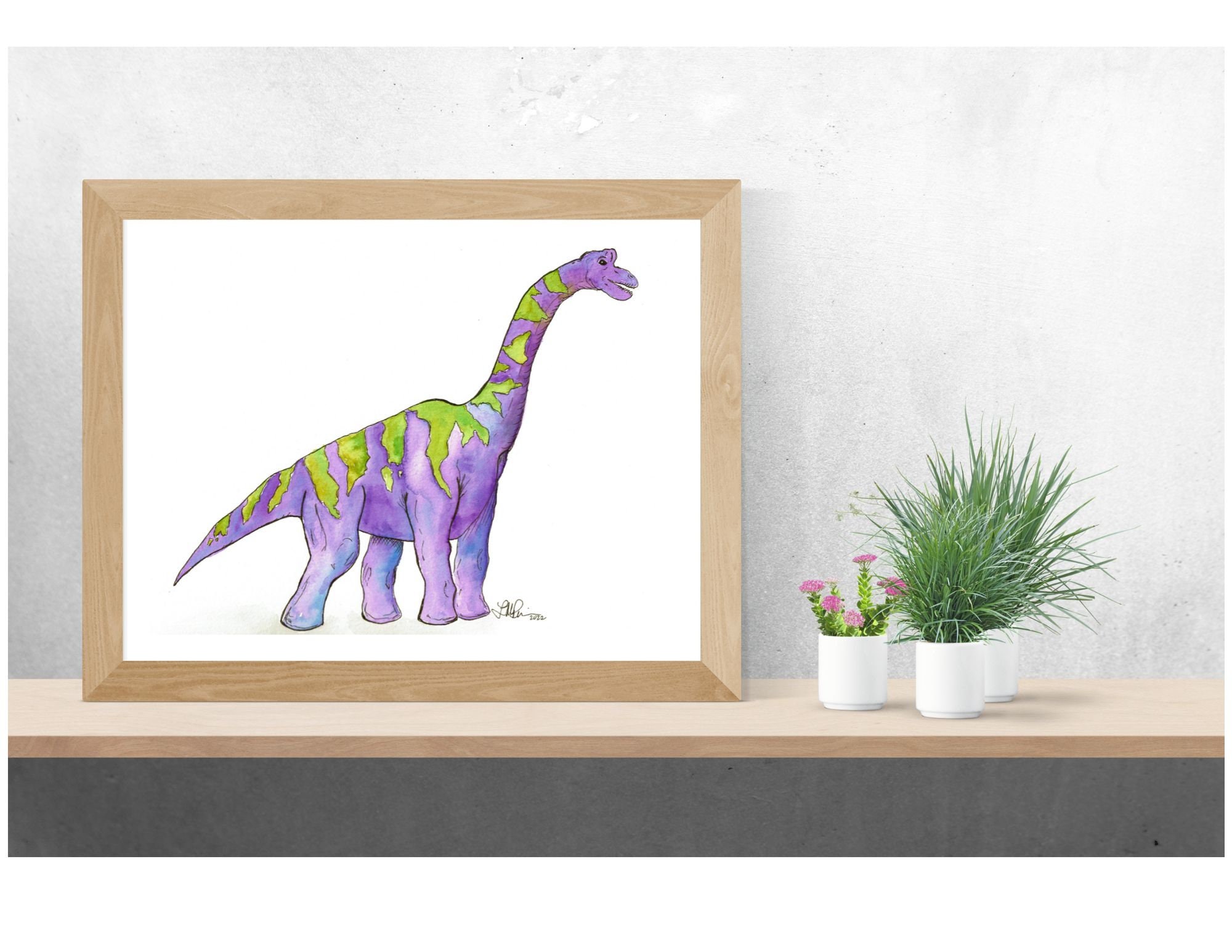 Dino Series: Brachiosaurus, Dinosaur Art, Watercolor Dinosaur Art, Art ...