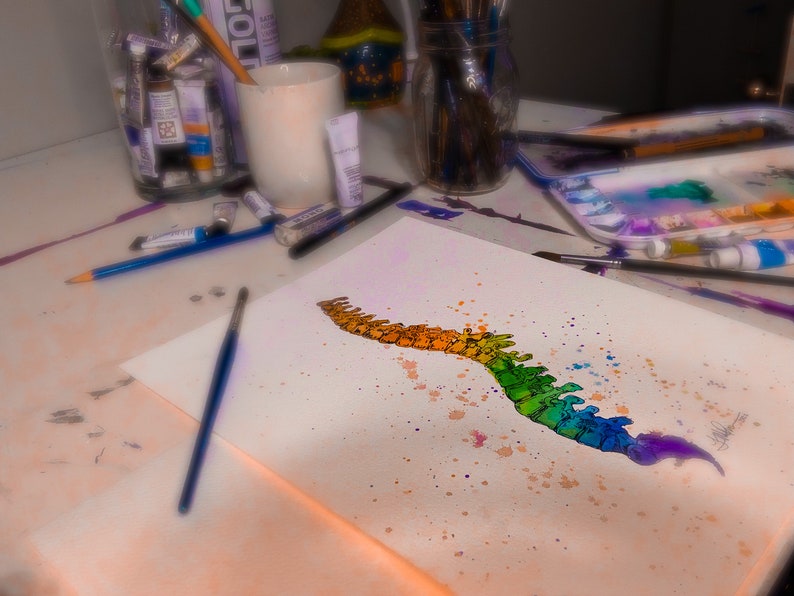 Rainbow Spine Watercolor Art Print: Skeletal Anatomy - Etsy