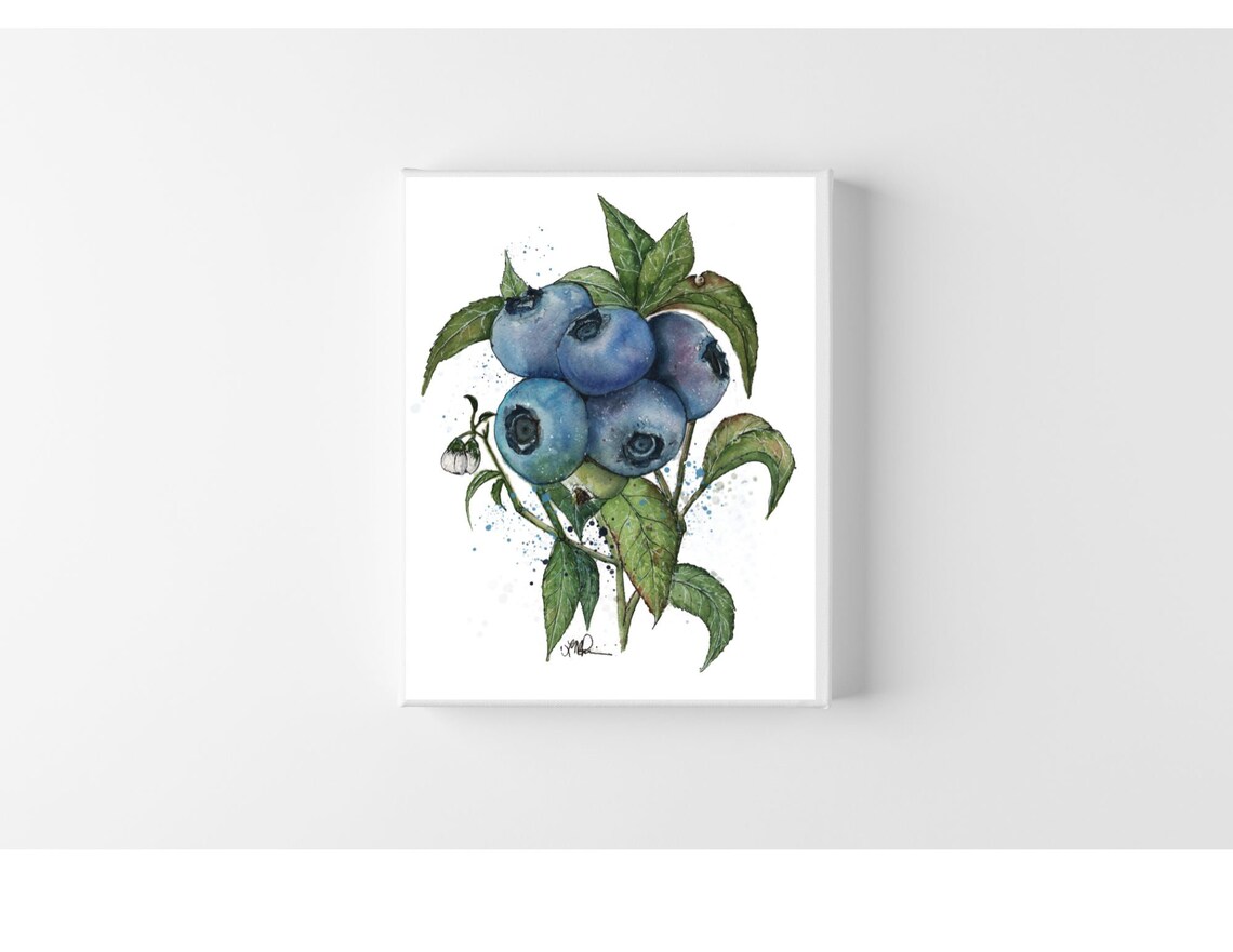 Blueberries Watercolor Painting, Watercolor Art Print, Blueberry Art ...