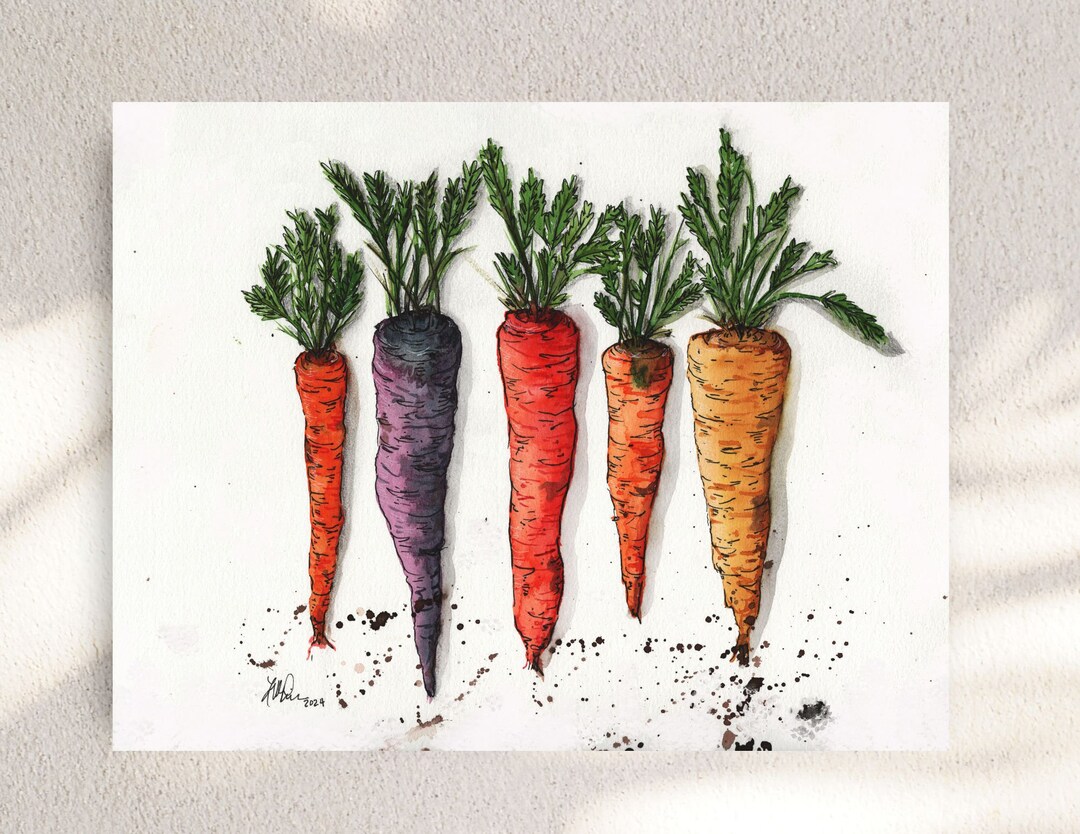 Carrots Watercolor Painting, Watercolor Art Print, Vegetable Art ...
