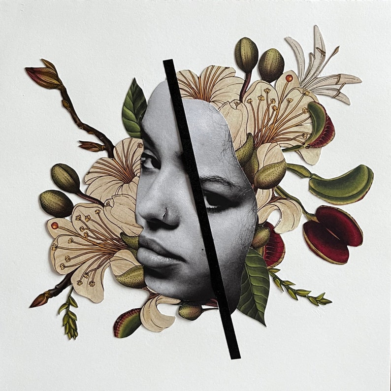 Original Collage Art- Handmade Paper Mixed Textures - Woman&nature ...