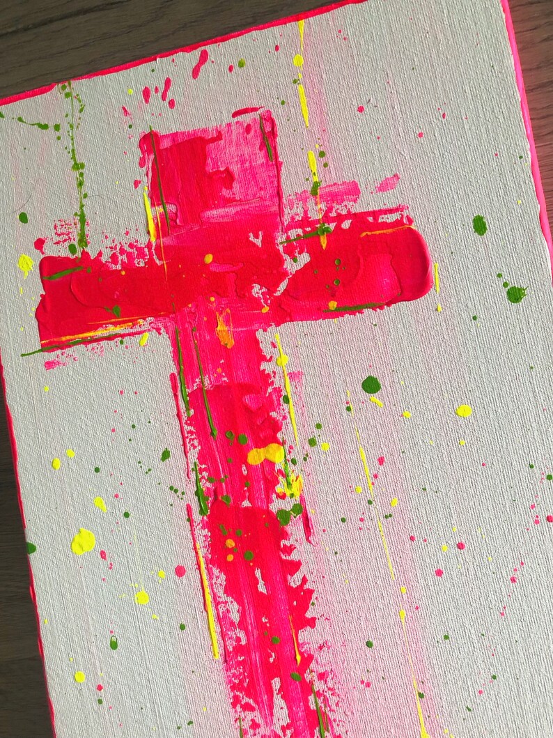 Hot Pink Cross Painting - Etsy