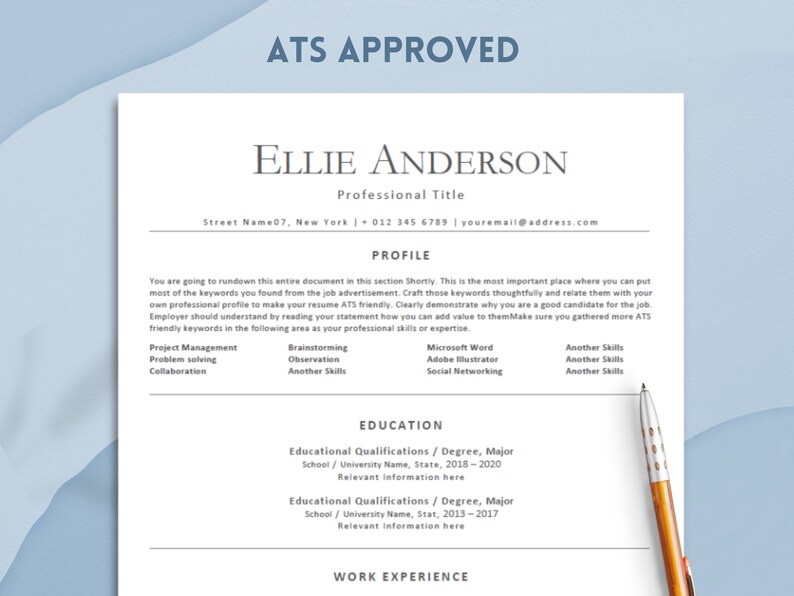 ATS Friendly Resume Template Word, Pages, Google Docs, ATS Resume, ATS ...