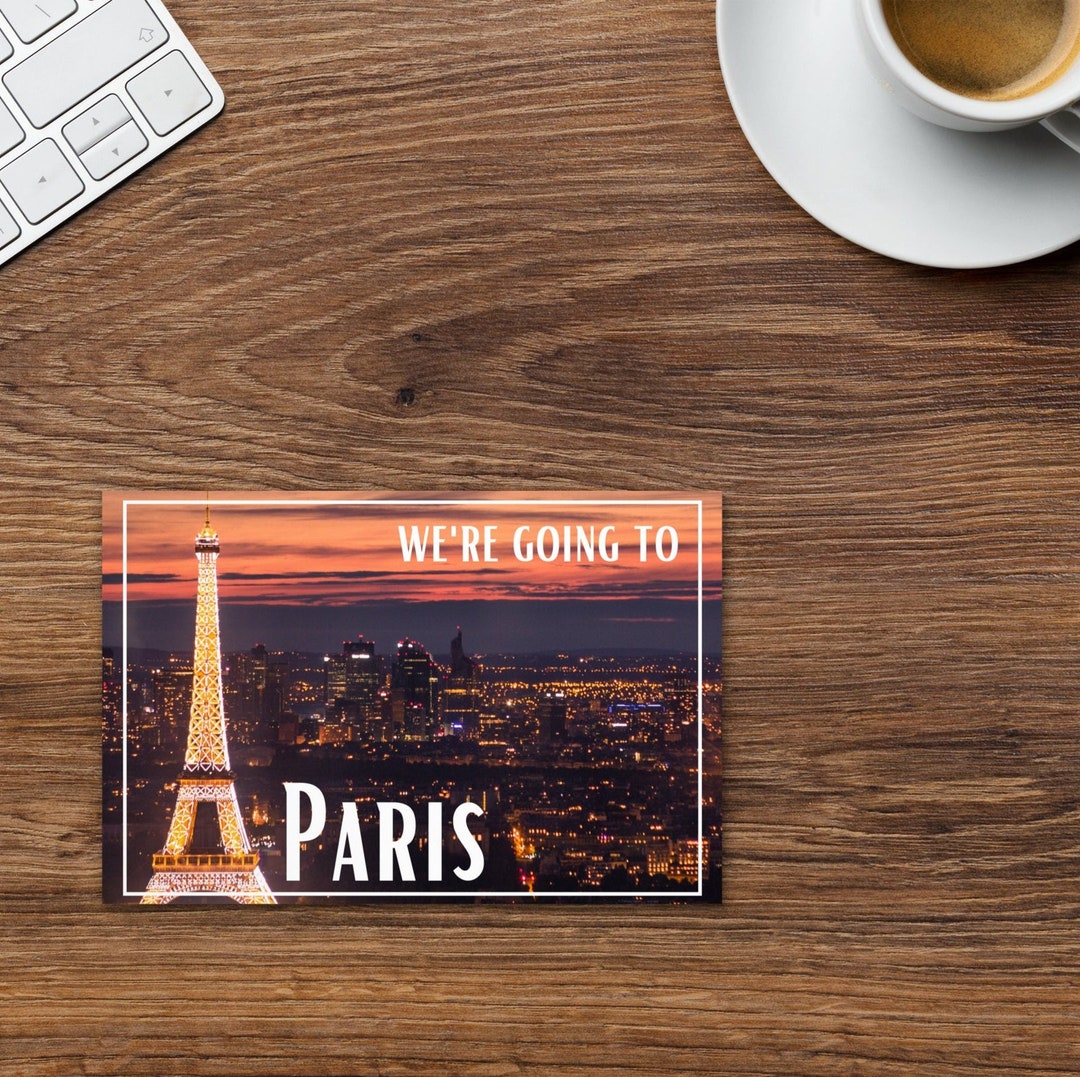 We're Going to Paris - Surprise Trip Gift Reveal Standard Size Postcard ...