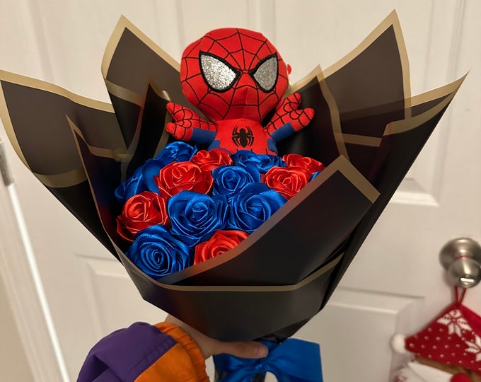 Spider-man Style Eternal Rose Bouquet | Handmade (fake Flowers ...