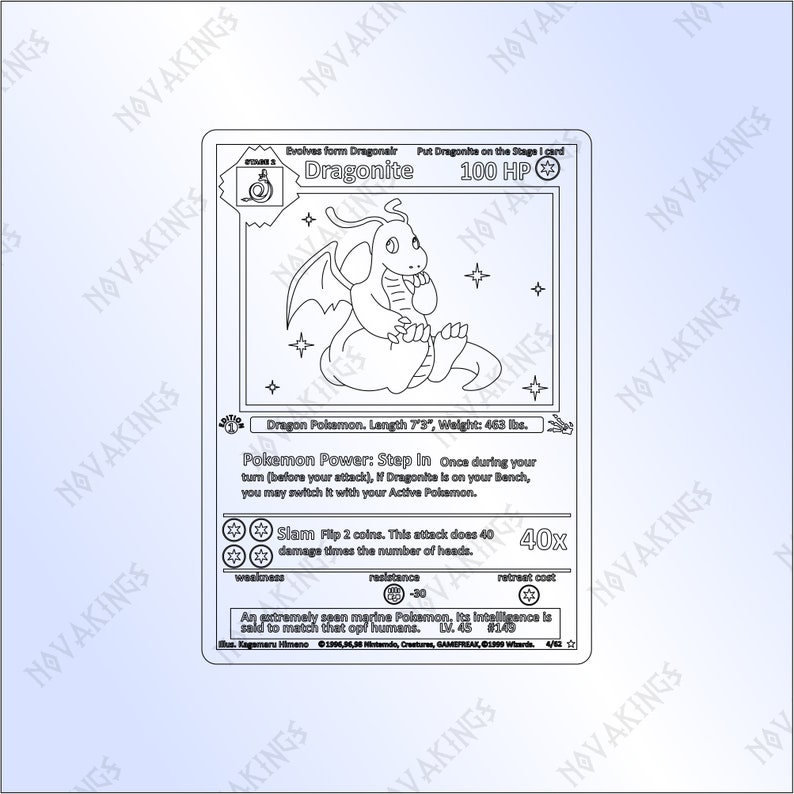 Dragonite Pokemon Card Vector SVG PDF DXF Laser Cutter File - Etsy