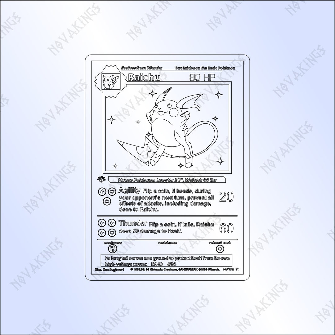 Raichu Pokemon Card Vector SVG PDF DXF Laser Cutter File - Etsy