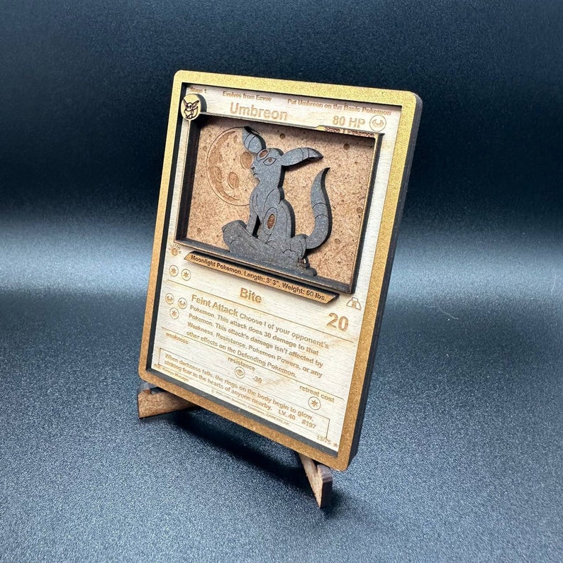 Umbreon Handmade Custom 3D Wooden Pokemon Card Wood Laser Engraved Poke ...