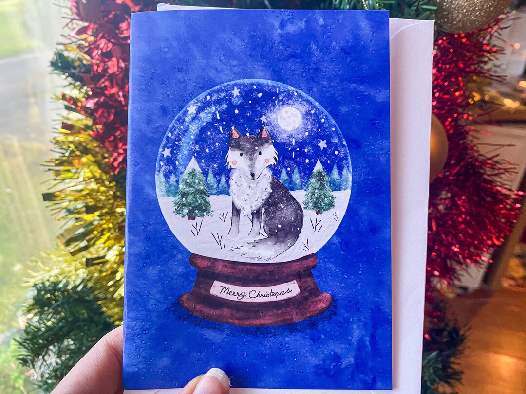 Wolf Christmas Card Snow Globe Christmas Card Cute Christmas - Etsy