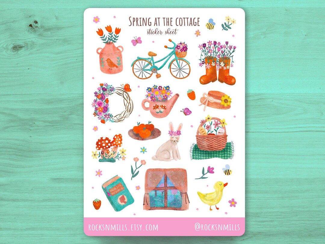 Spring at the Cottage Sticker Sheet, Cottagecore Sticker Sheet, Sticker ...
