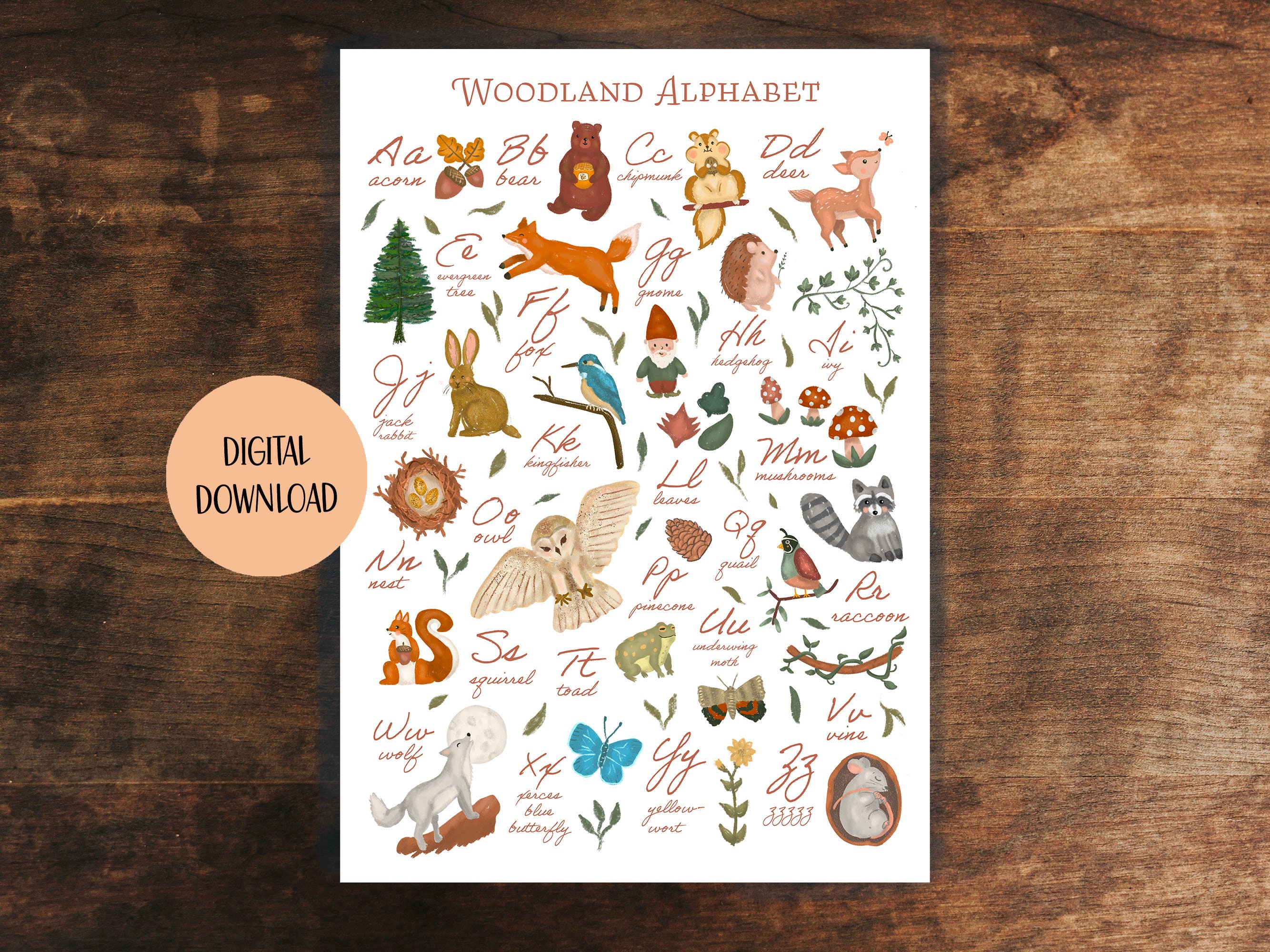 PRINTABLE Woodland Alphabet, Alphabet Printable, Educational Posters ...