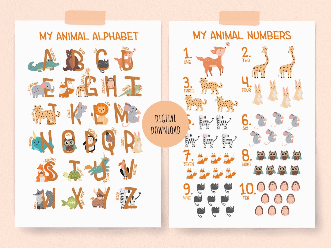 PRINTABLE My Animal Alphabet and Numbers, Set of 2, Bedroom Wall Decor ...