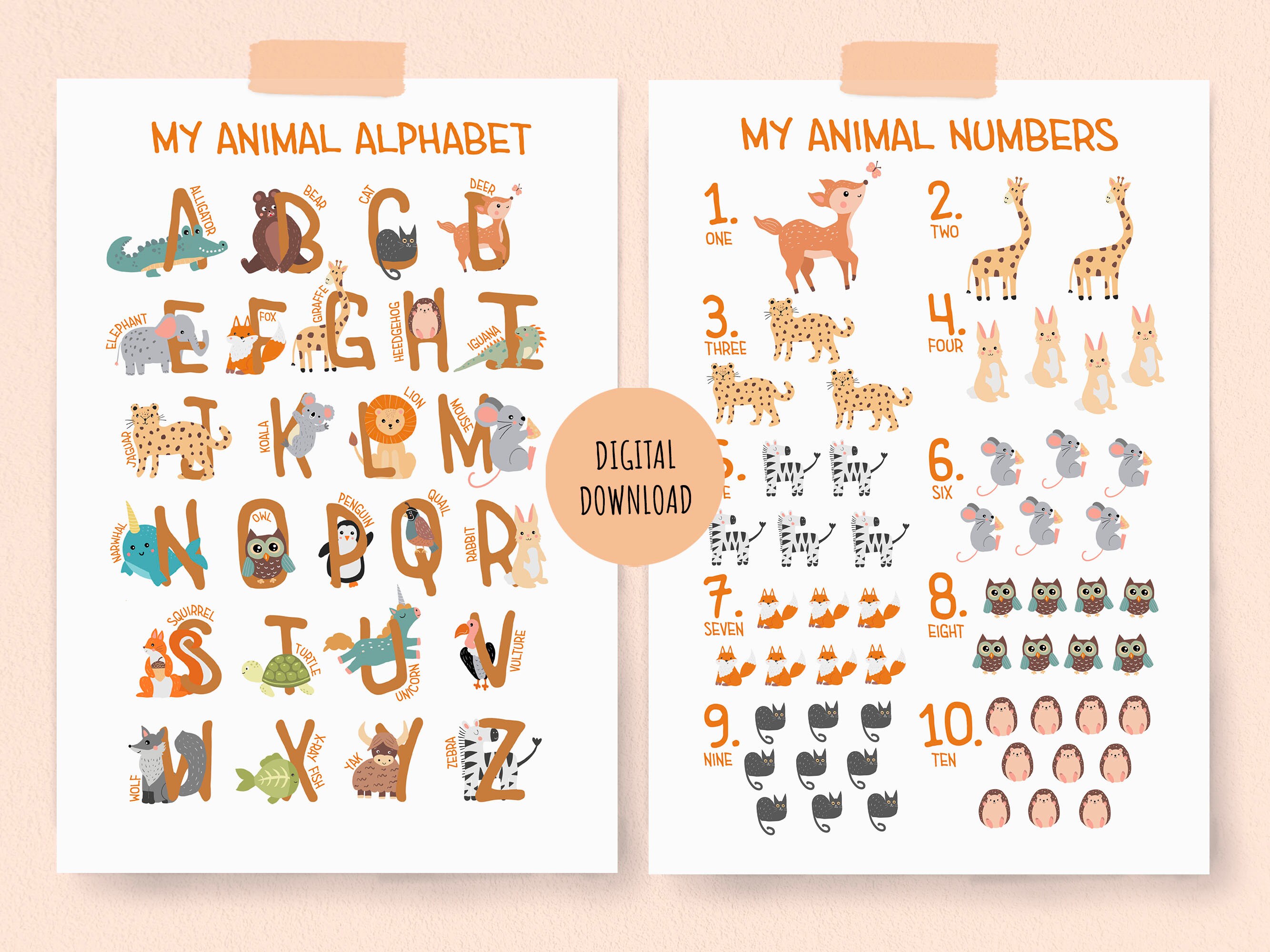 PRINTABLE My Animal Alphabet and Numbers Set of 2 Bedroom - Etsy
