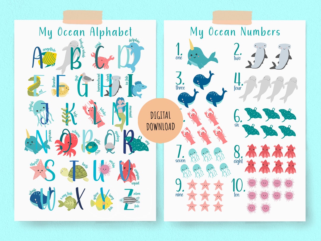 PRINTABLE My Ocean Alphabet, Bedroom Wall Decor Ocean, Scandi Kids ...