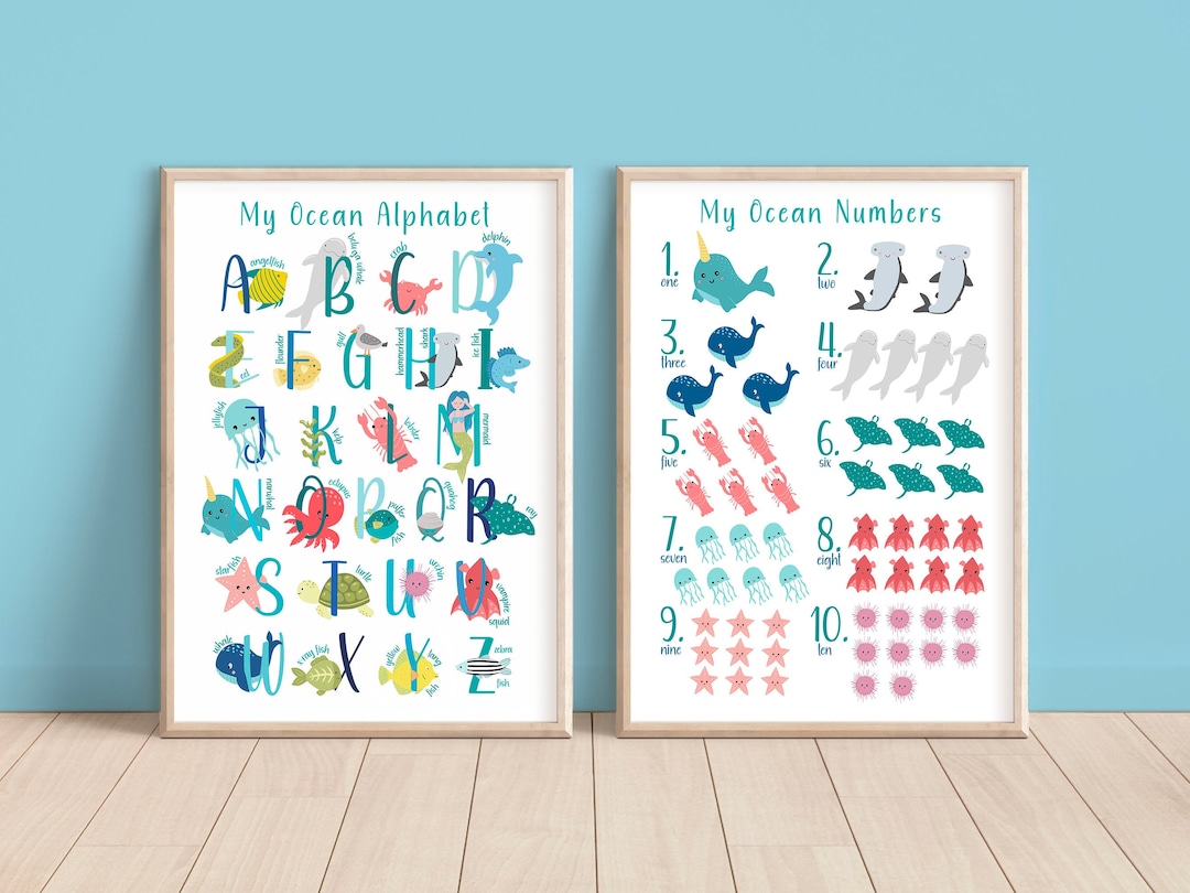 My Ocean Alphabet and Numbers, Set of 2 Prints, Ocean Alphabet, Scandi ...